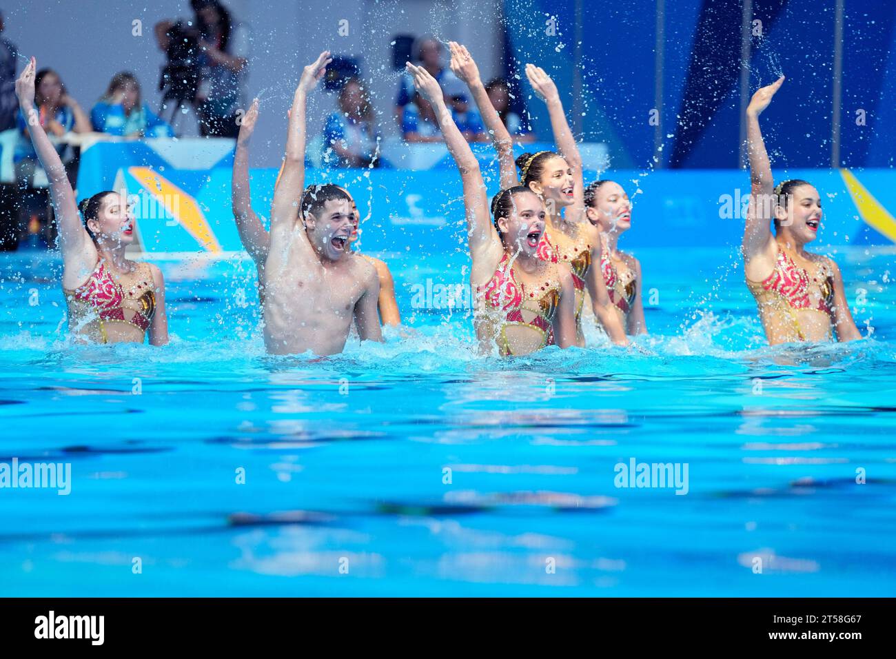 Cuba's team performs in the artistic swimming acrobatic routine final ...
