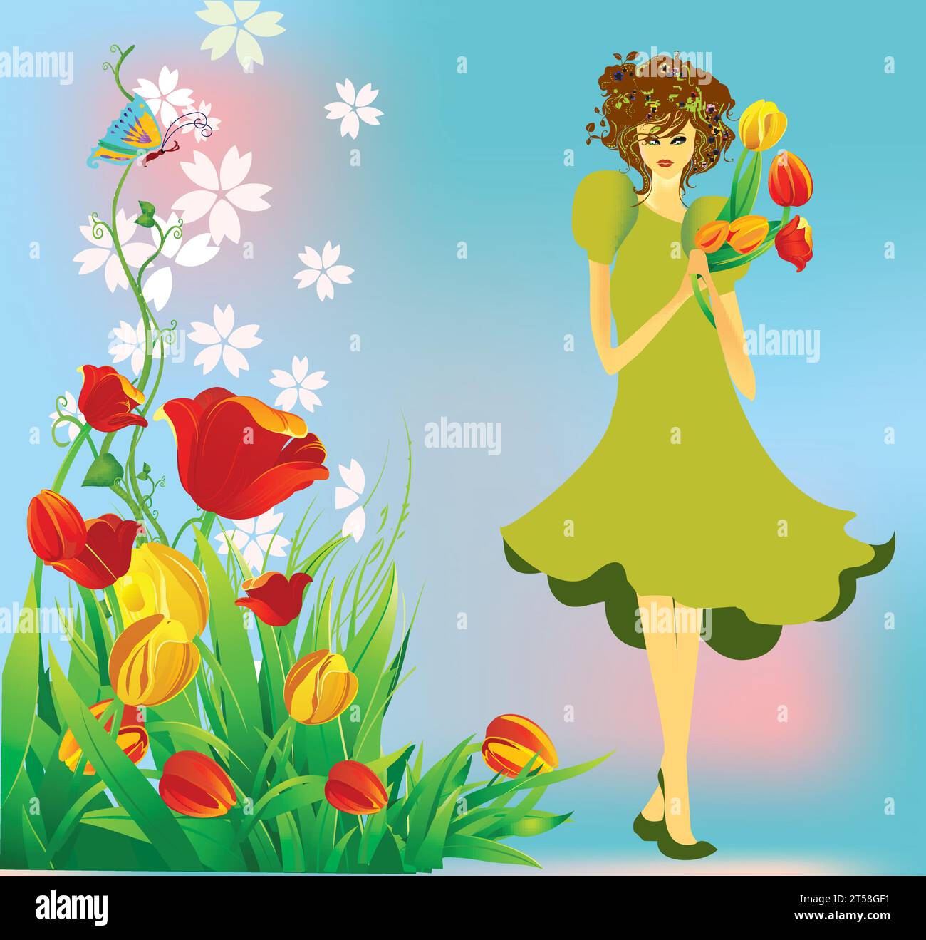 Woman spring park blossom summer Stock Vector Images - Alamy