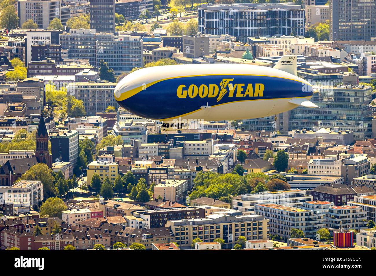 Aerial view, Zeppelin NT sightseeing flight over Essen, skyline of ...