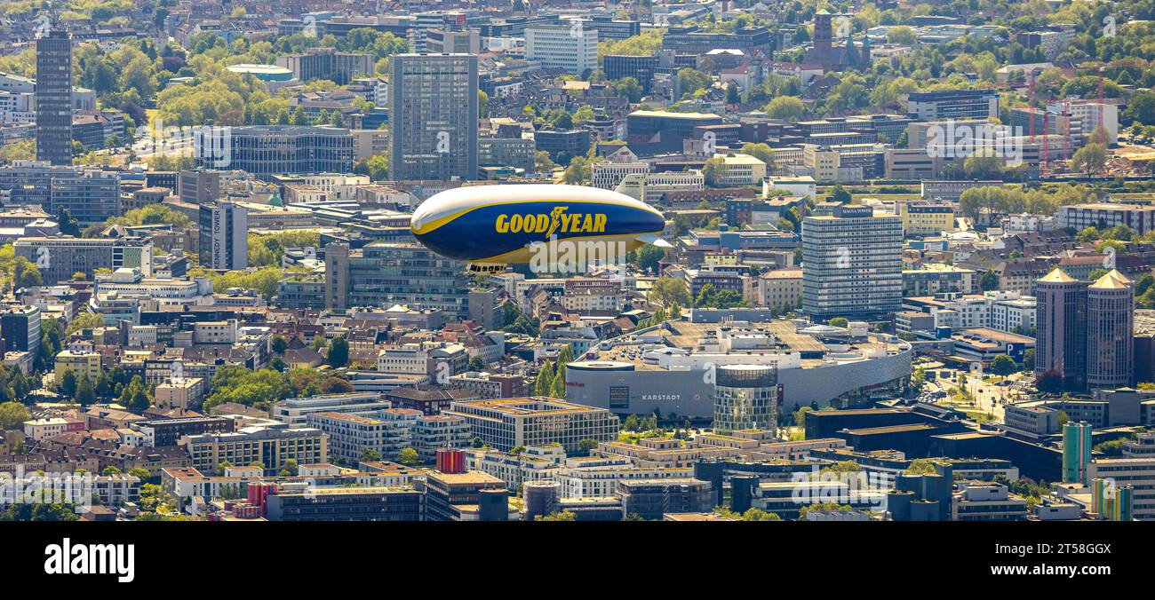 Aerial view, Zeppelin NT sightseeing flight over Essen, skyline of ...
