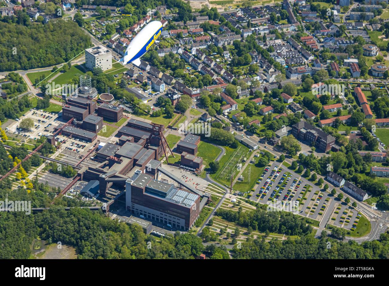 Aerial view, Zeppelin NT sightseeing flight over Essen, over the UNESCO ...