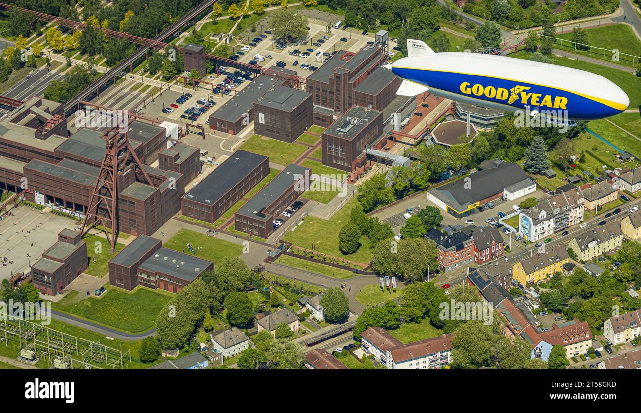 Aerial view, Zeppelin NT sightseeing flight over Essen, over the UNESCO ...