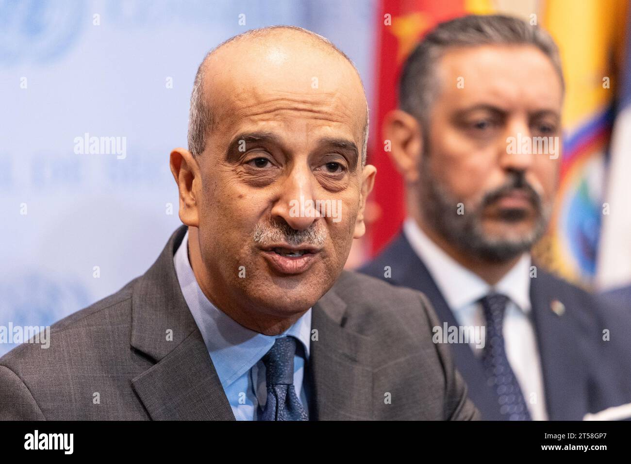 New York, USA. 03rd Nov, 2023. Ambassador of Egypt Osama Mahmoud Abdelhalek Mahmoud speaks ...