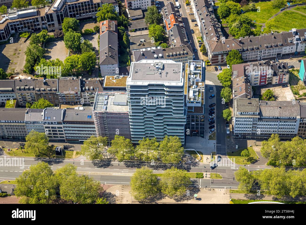 Aerial view, construction site of new residential tower for senior ...