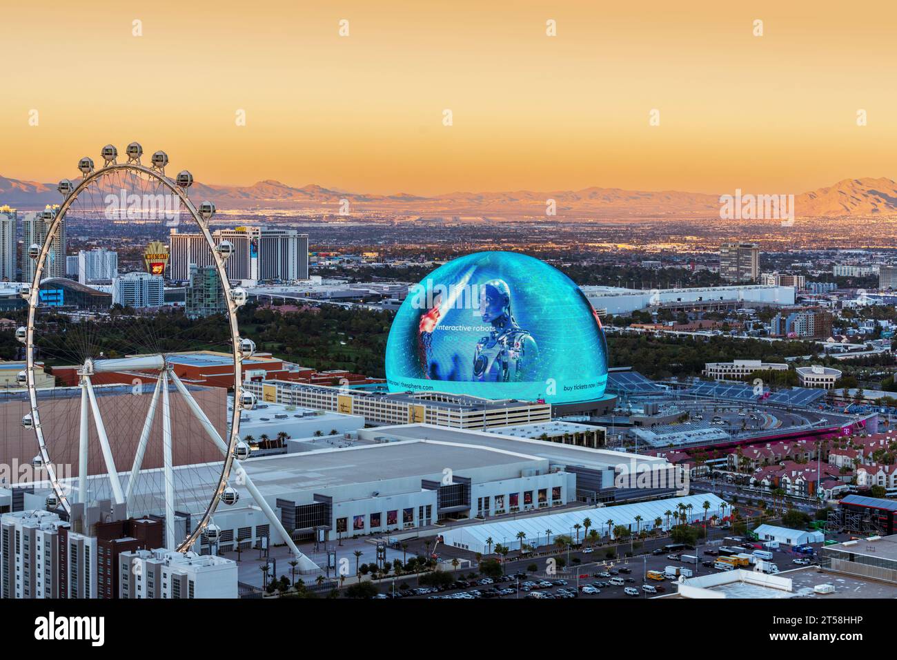 The Sphere, Exosphere is nightly used to display art and advertising Jack O Lantern Aerial View ...