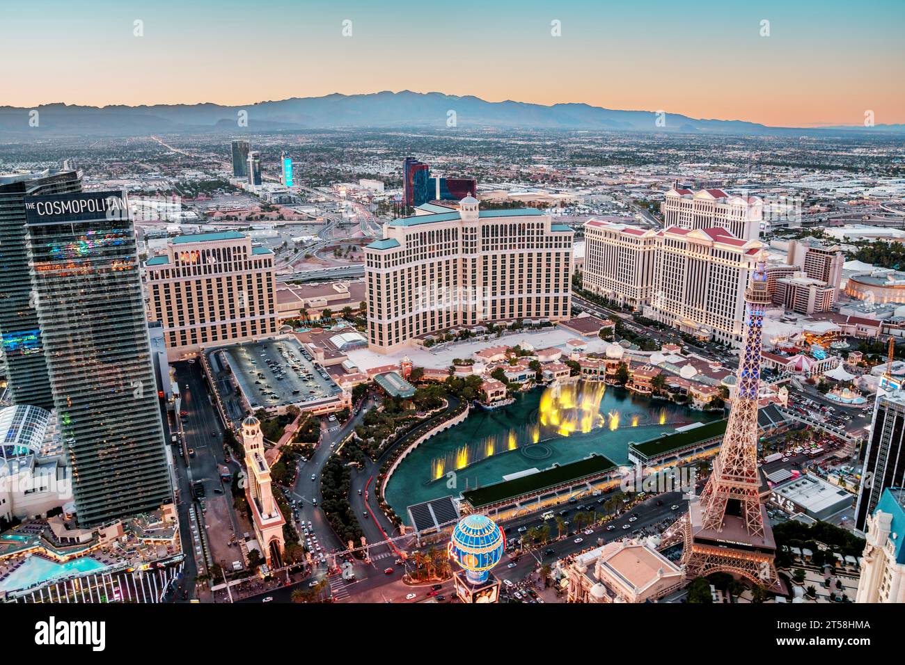 Aerial View of the Bellagio and Paris Hotel Stock Photo - Alamy