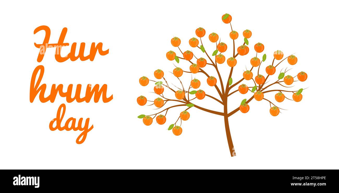 Persimmon Day illustration on a white background. Tree with persimmon ...