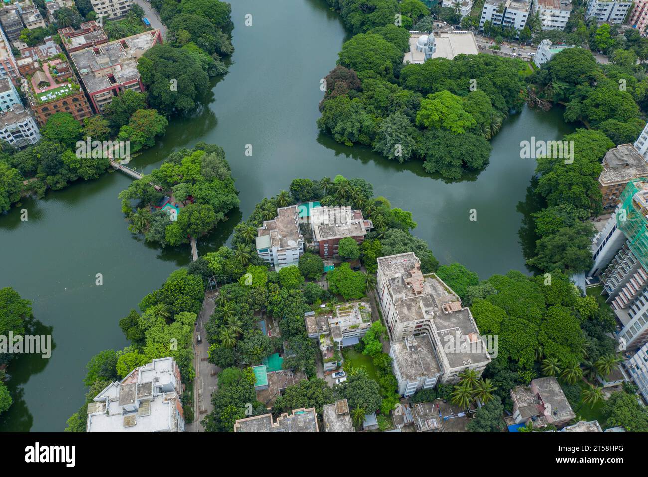 Dhaka, Bangladesh. Aerial view of the Dhanmondi Lake and adjacent area ...