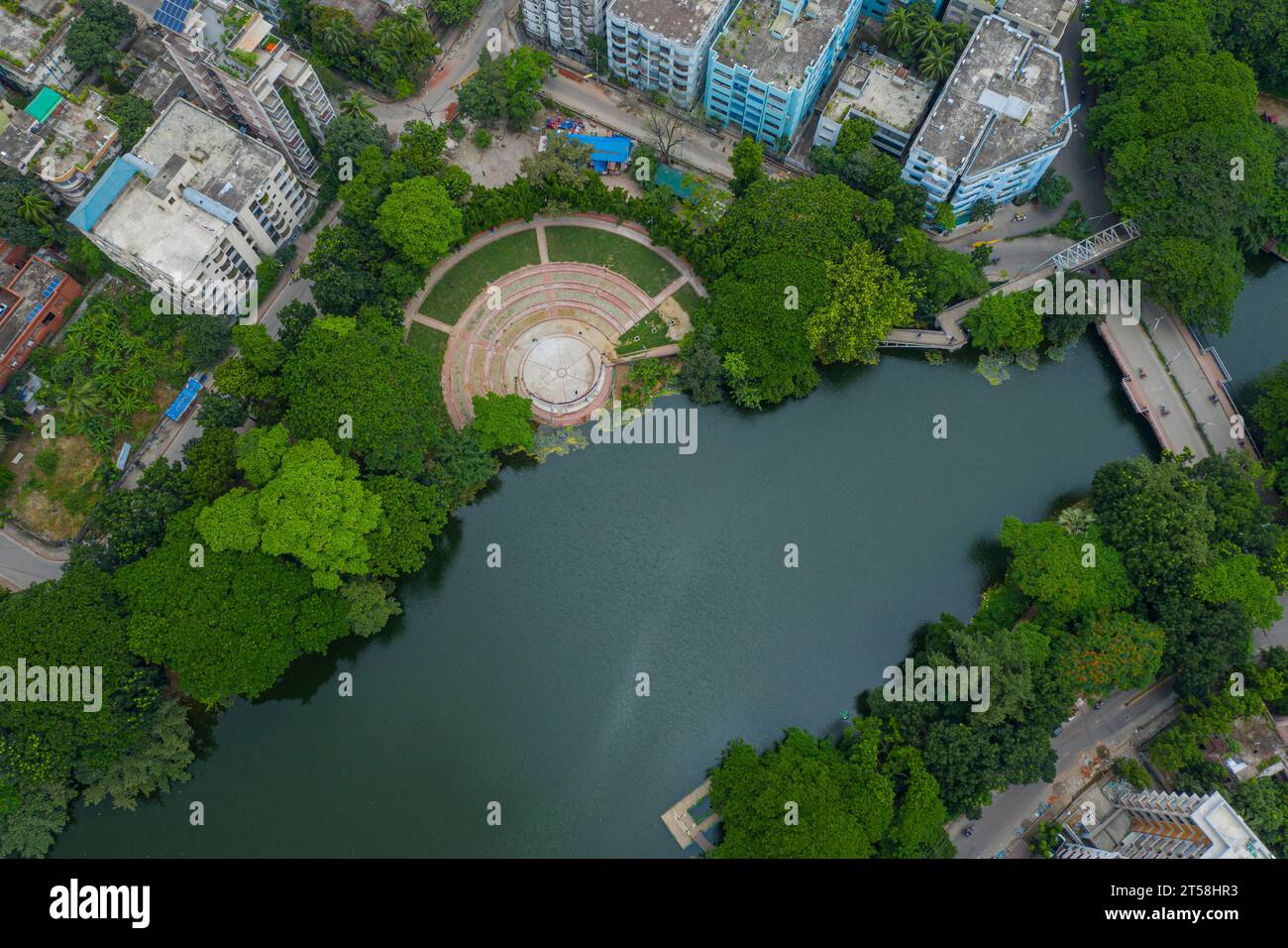 Dhaka, Bangladesh. Aerial view of the Dhanmondi Lake and adjacent area ...