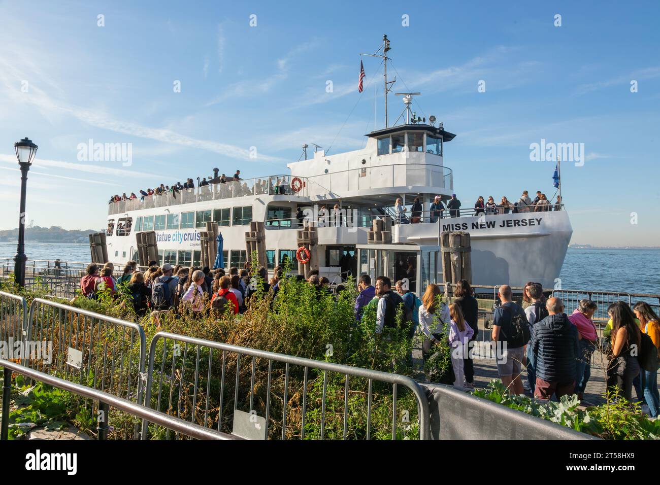 Statue Cruises passenger ferry Lady Liberty. Transporting tourists to ...
