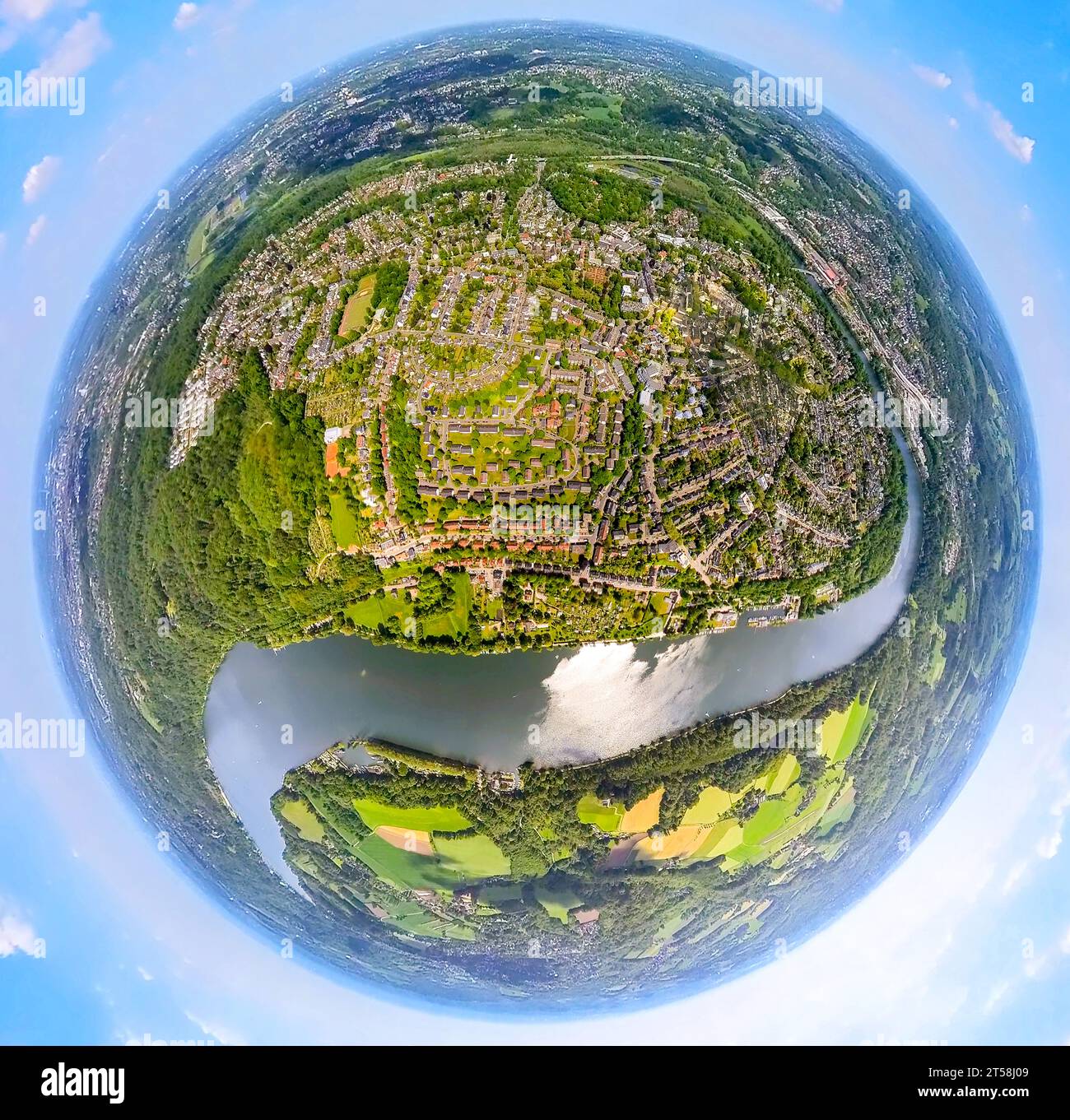 Aerial view, Baldeneysee, Ruhrstausee, Heisingen view, Haus Scheppen ...