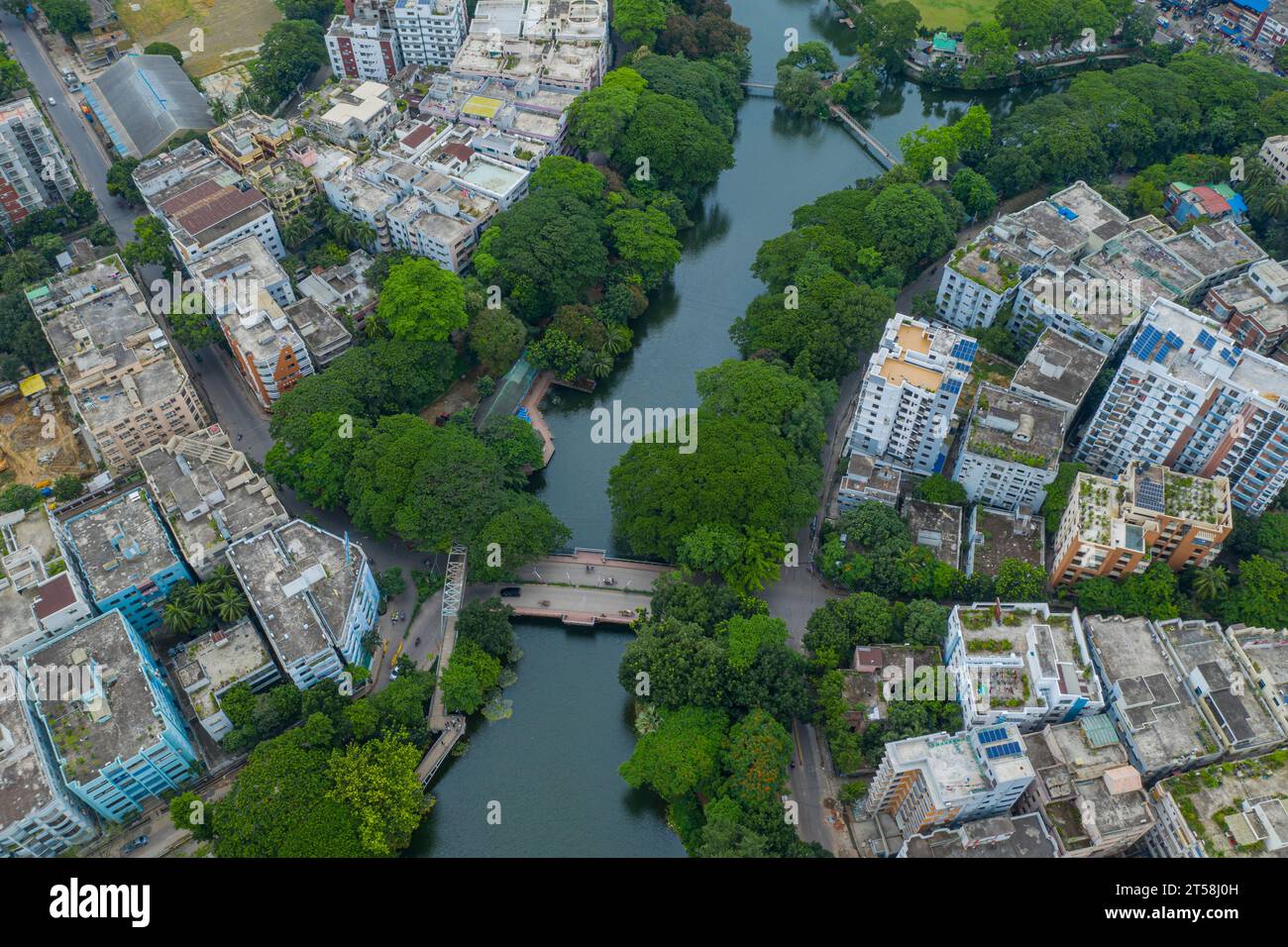 Dhaka, Bangladesh. Aerial view of the Dhanmondi Lake and adjacent area ...