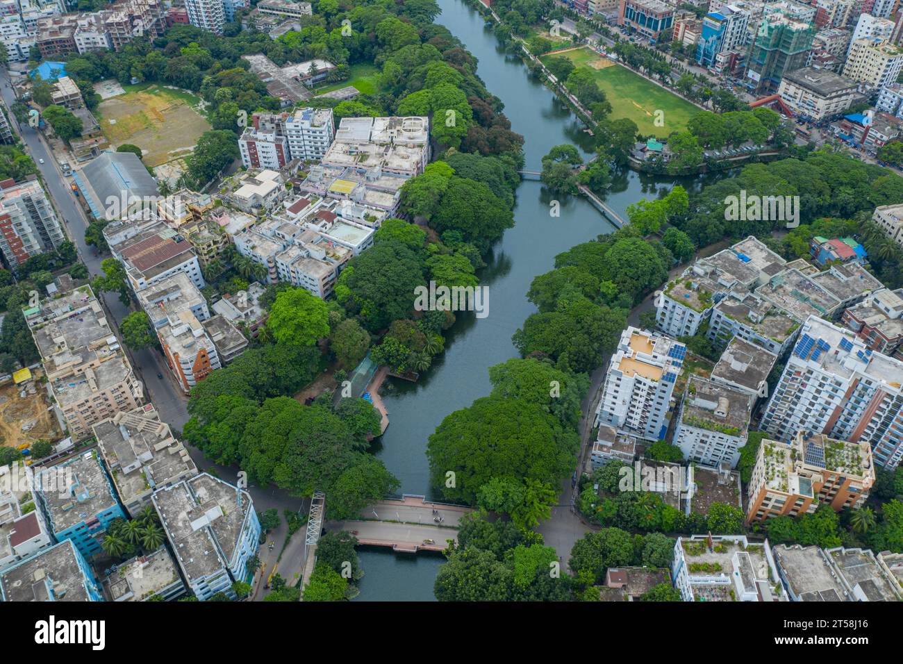 Dhaka, Bangladesh. Aerial view of the Dhanmondi Lake and adjacent area ...