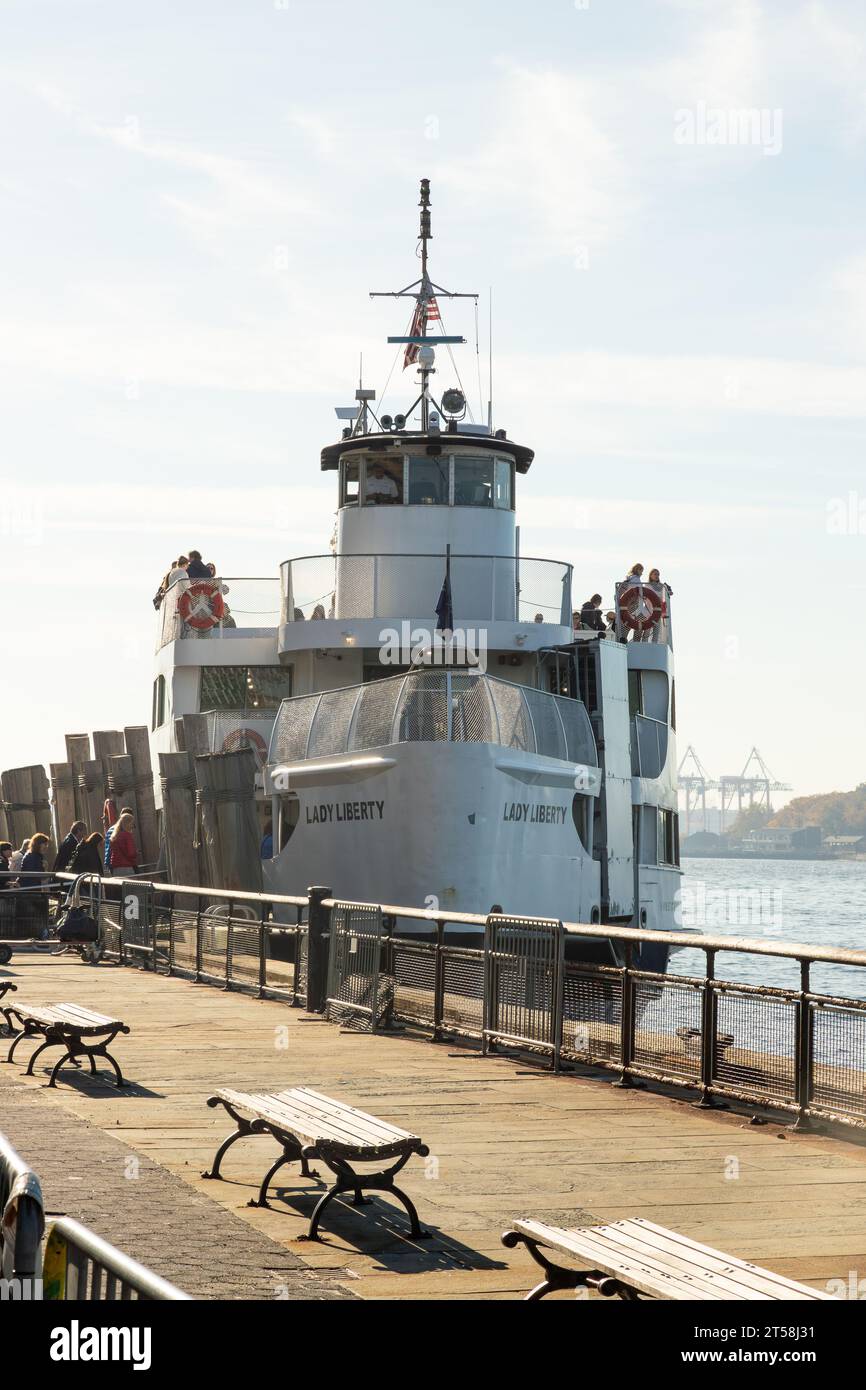 Statue Cruises passenger ferry Lady Liberty. Transporting tourists to ...
