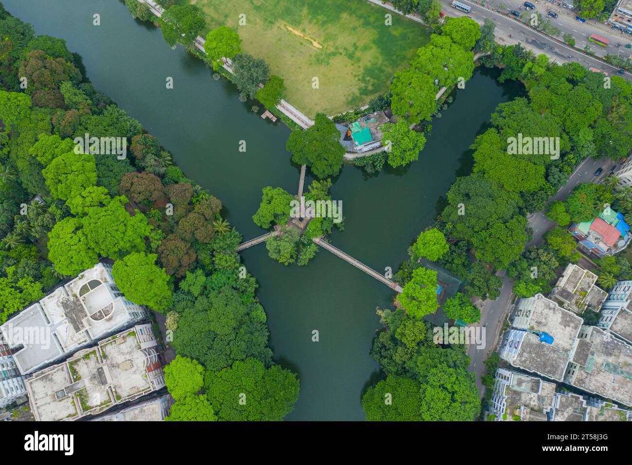 Dhaka, Bangladesh. Aerial view of the Dhanmondi Lake and adjacent area ...