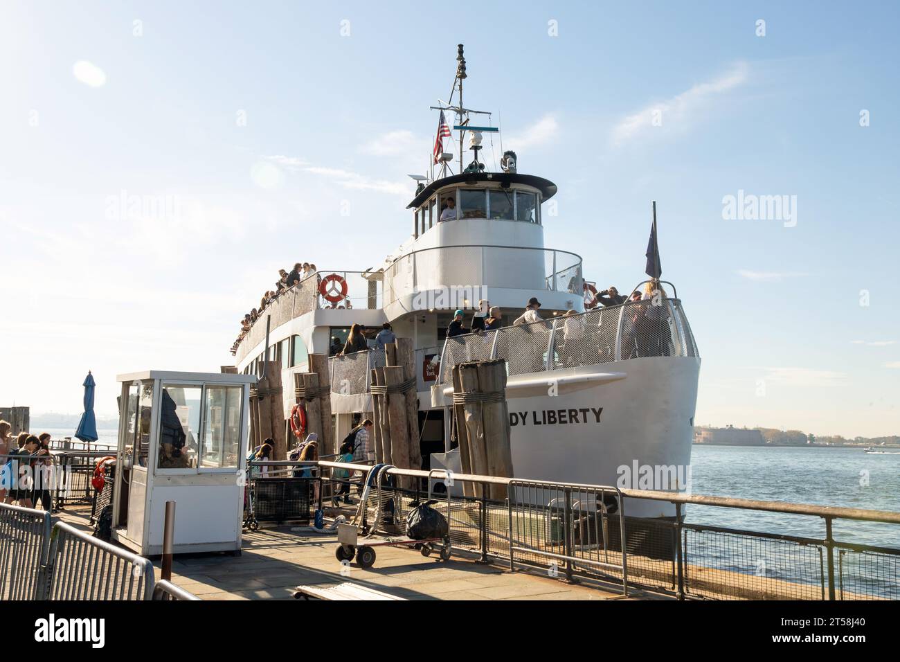 Statue Cruises passenger ferry Lady Liberty. Transporting tourists to ...