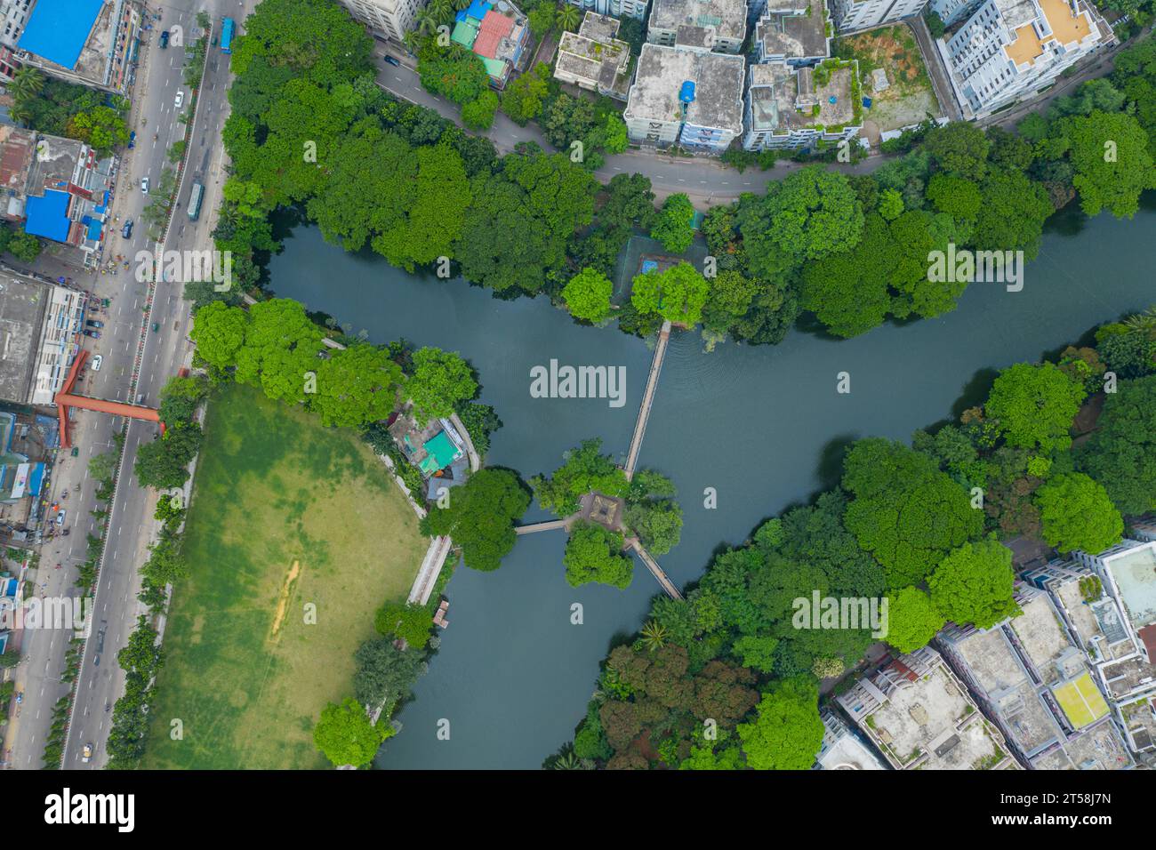 Dhaka, Bangladesh. Aerial view of the Dhanmondi Lake and adjacent area ...