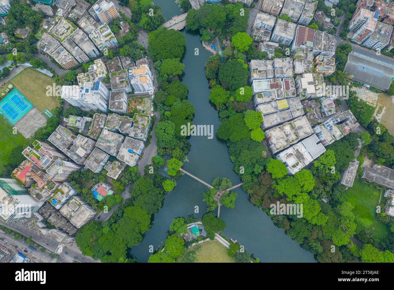 Dhaka, Bangladesh. Aerial view of the Dhanmondi Lake and adjacent area ...