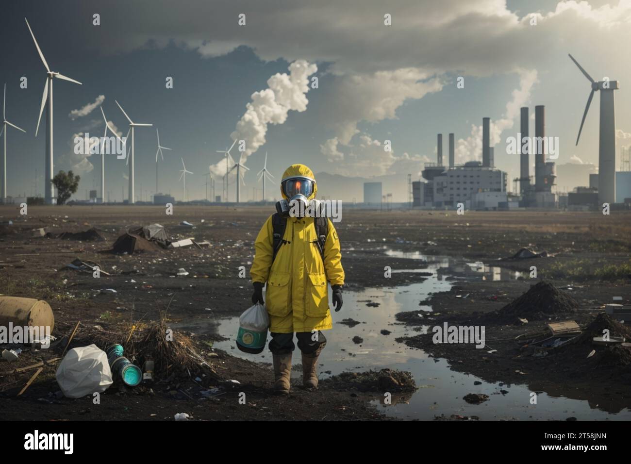 A young adult man stands on the bank of a river wearing a bright yellow ...