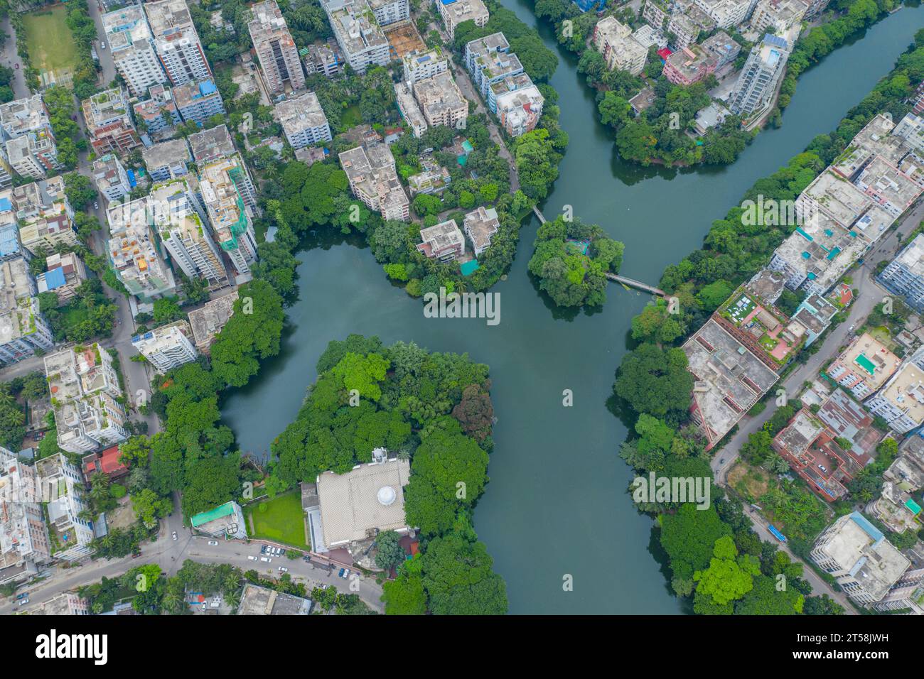Dhaka, Bangladesh. Aerial view of the Dhanmondi Lake and adjacent area ...