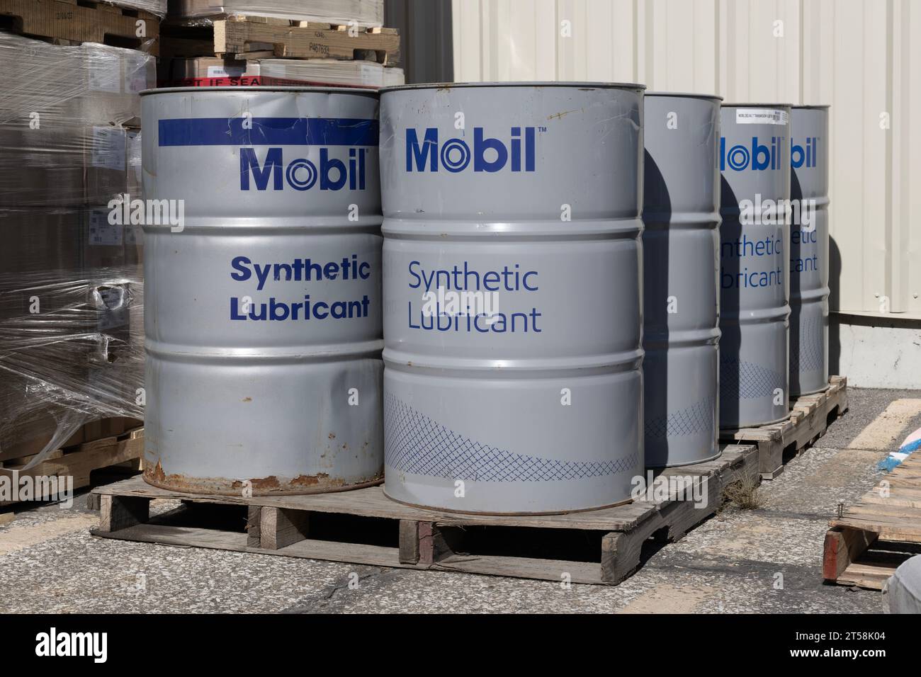 Indianapolis - November 2, 2023: Mobil SHC synthetic lubricants. Mobil ...