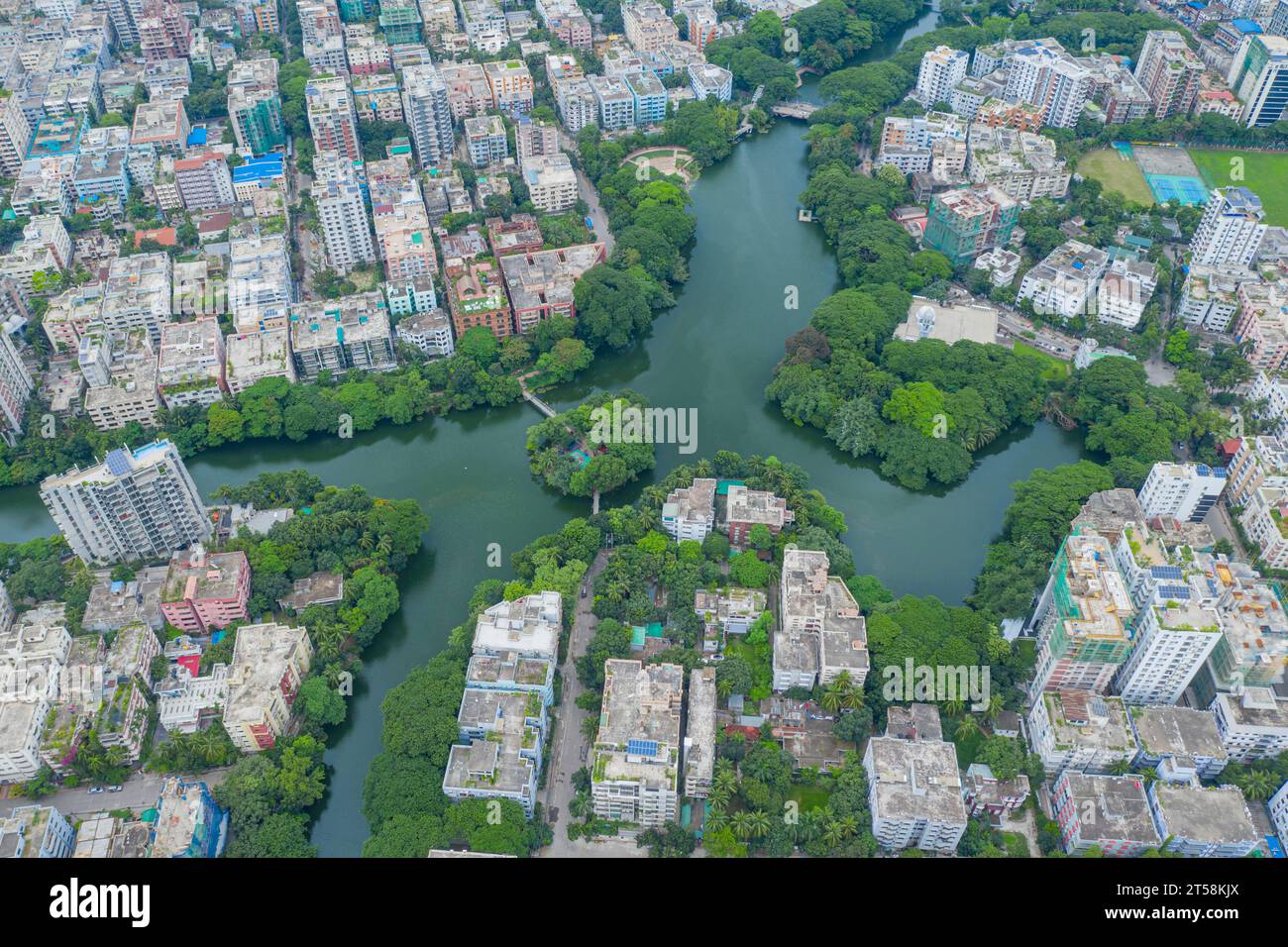 Dhaka, Bangladesh. Aerial view of the Dhanmondi Lake and adjacent area in Dhaka, the Capital of ...