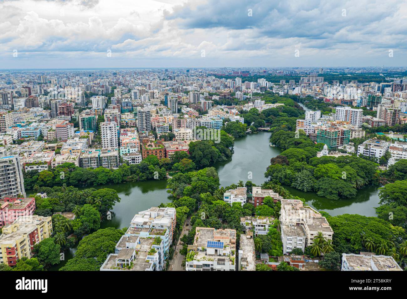 Dhaka, Bangladesh. Aerial view of the Dhanmondi Lake and adjacent area in Dhaka, the Capital of ...