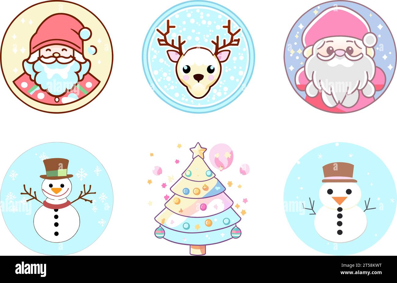 graphic illustrated Christmas set Santa Claus Snowman and Reindeer on ...