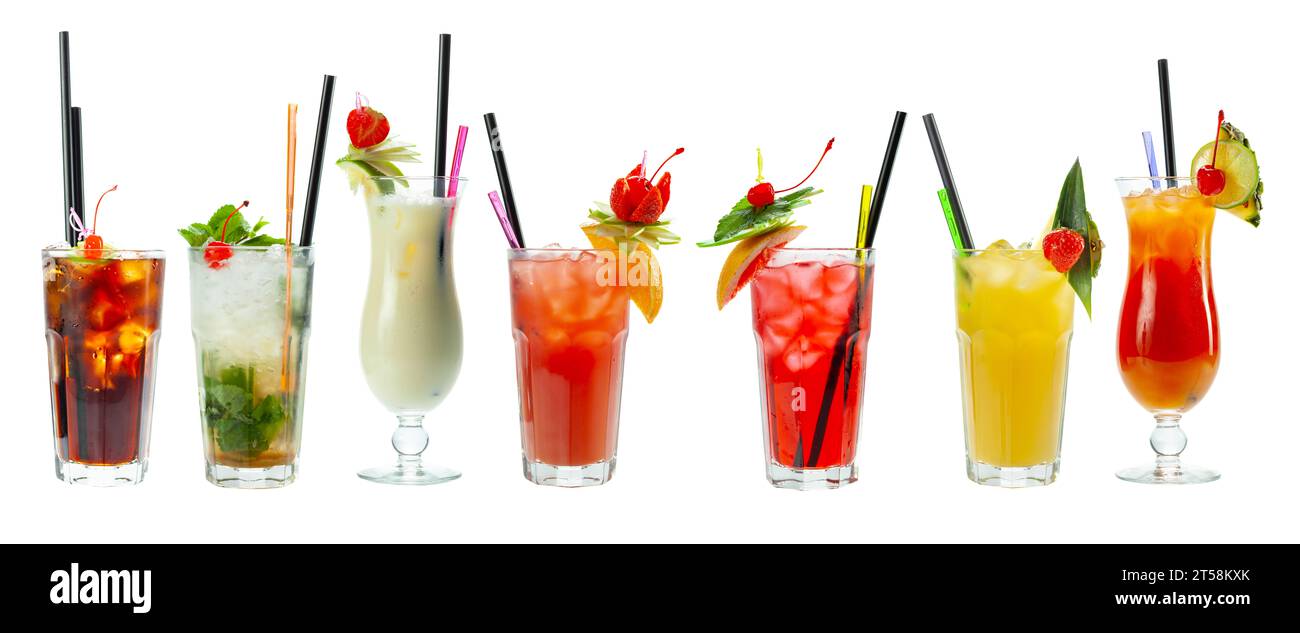 Set of cocktails, soft and long-drinks isolated on a white background ...
