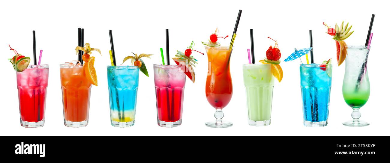 Set of cocktails, soft and long-drinks isolated on a white background ...