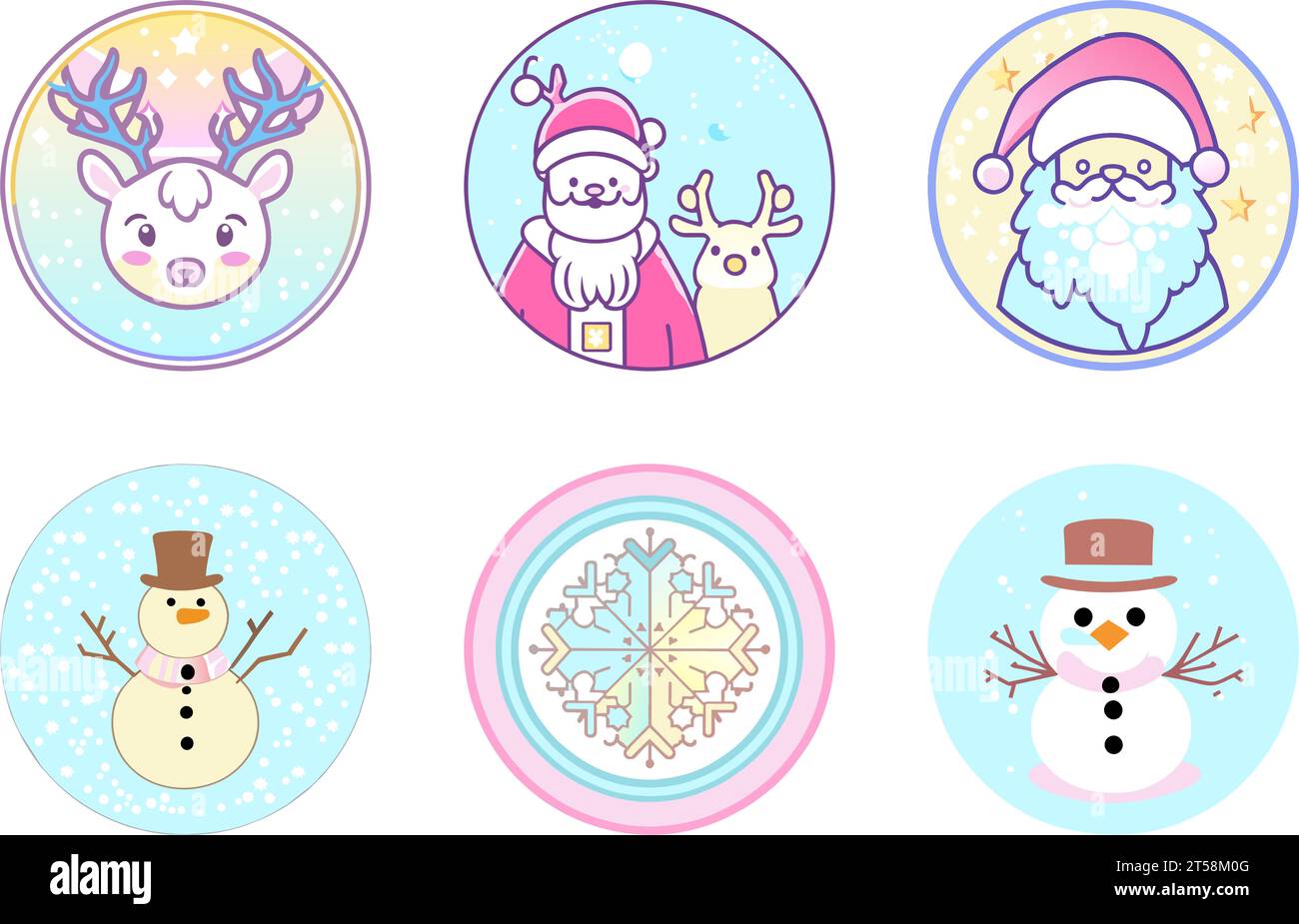 graphic illustrated Christmas set Santa Claus Snowman and Reindeer on ...