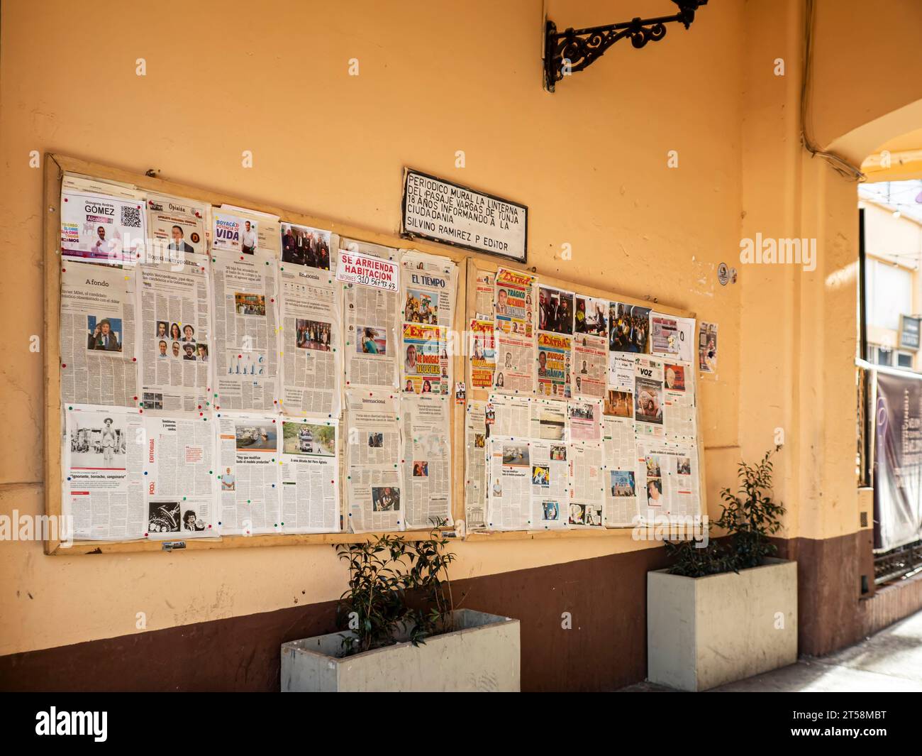 Mural newspaper. Tunja, Plaza de Bolivar, Tunja, Boyacá, Colombia ...