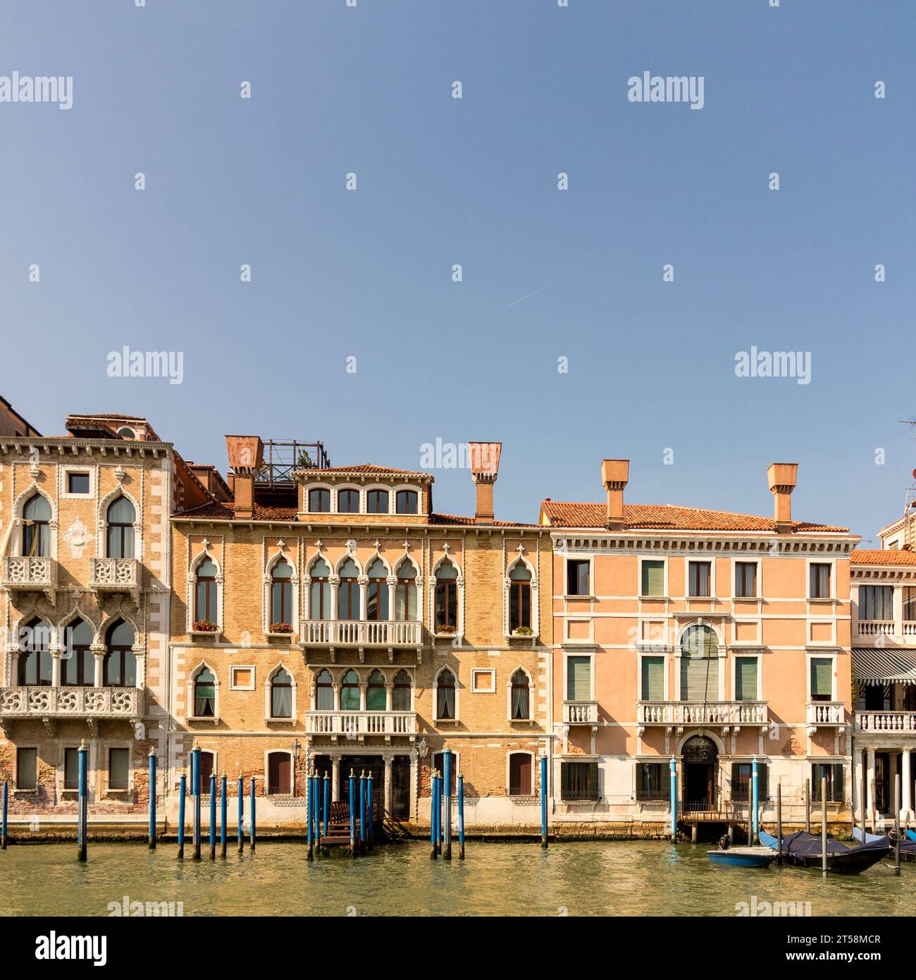 Venetian palaces and villas along the Grand Canal in Venice Italy. The ...