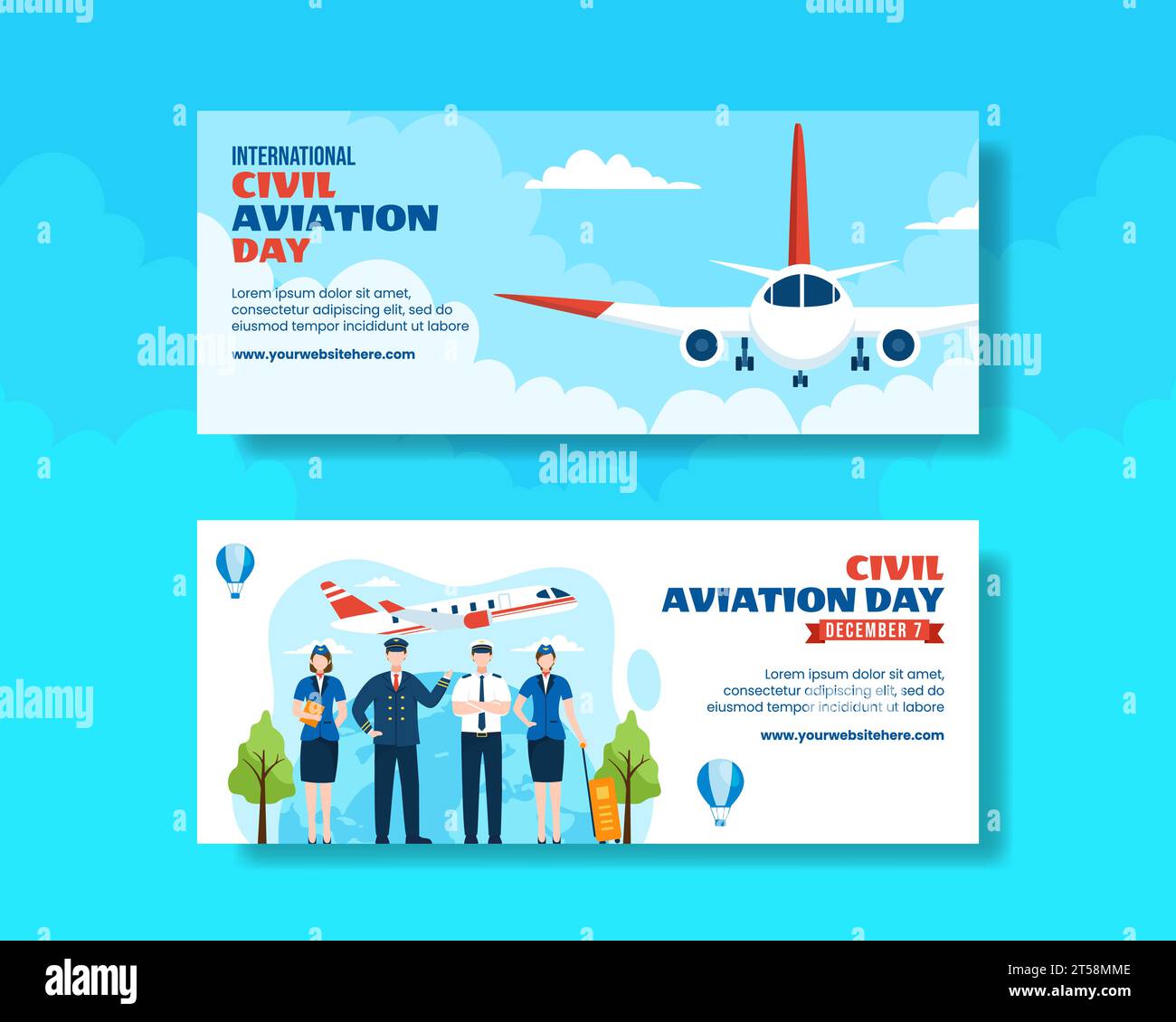 Civil Aviation Day Horizontal Banner Flat Cartoon Hand Drawn Templates ...