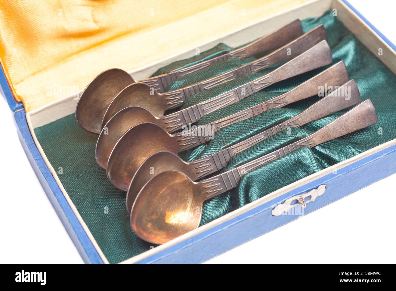 Antique cutlery teaspoons in box Stock Photo - Alamy