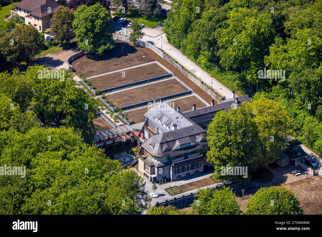Aerial view, Hohenhof - Art Nouveau villa of the Osthaus Museum, Emst ...
