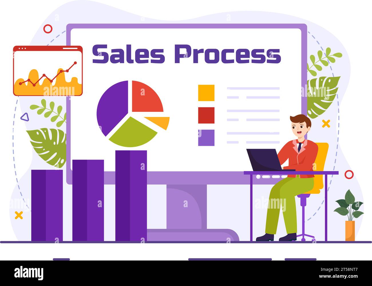 Sales Process Vector Illustration with Steps of Communication for ...
