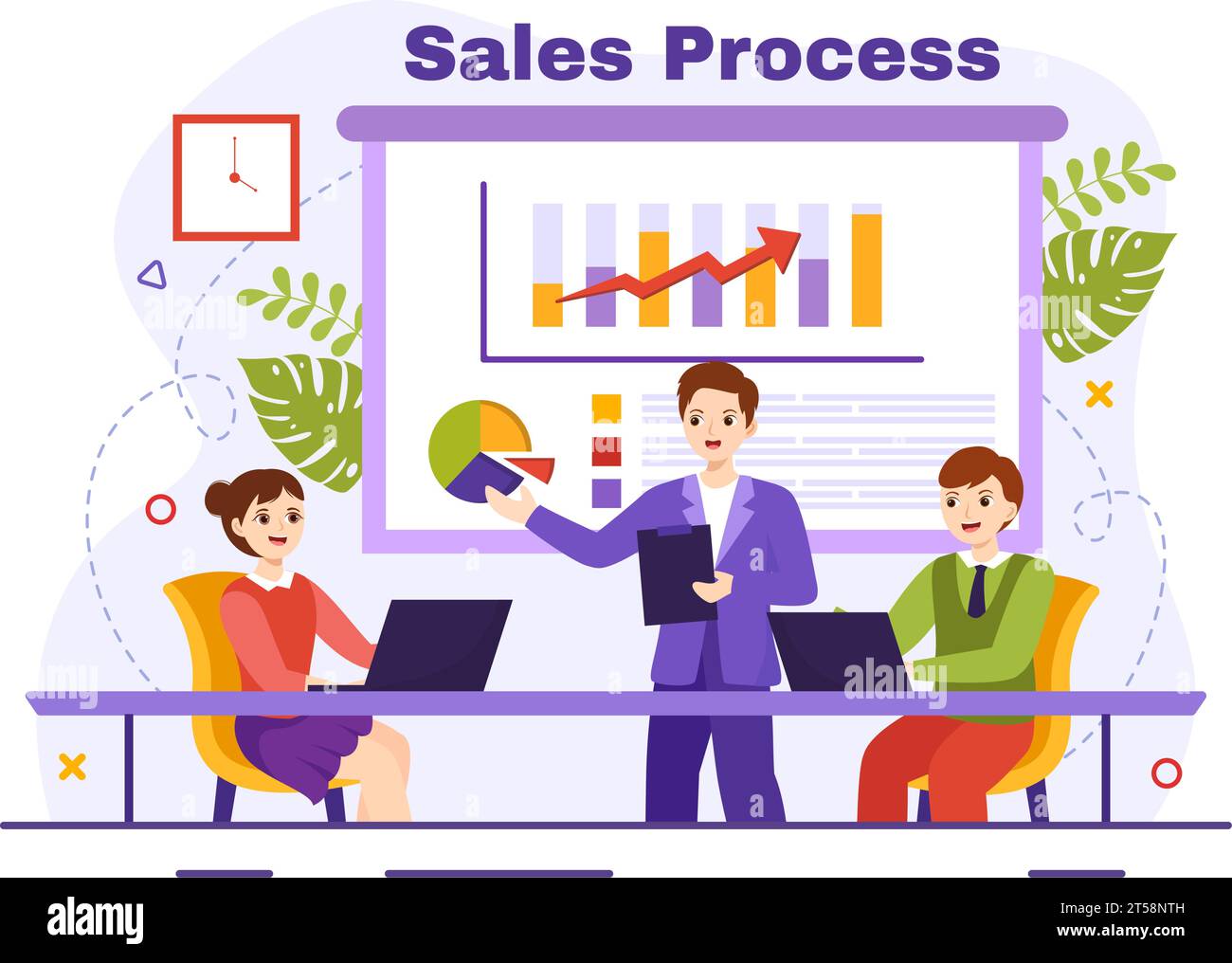 Sales Process Vector Illustration with Steps of Communication for ...