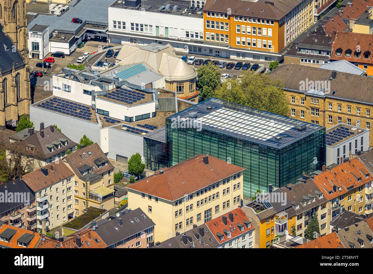 Aerial view, Osthaus Museum, Mittelstadt, Hagen, Sauerland, North Rhine ...