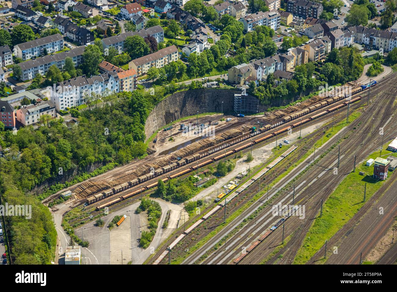 Aerial view, loading station timber yard on Schwerter Straße, freight ...