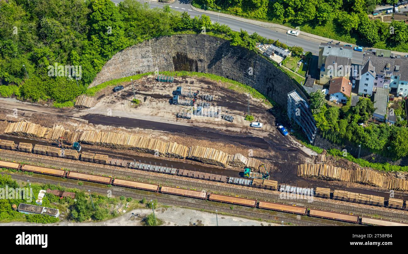 Aerial view, loading station timber yard on Schwerter Straße, freight ...