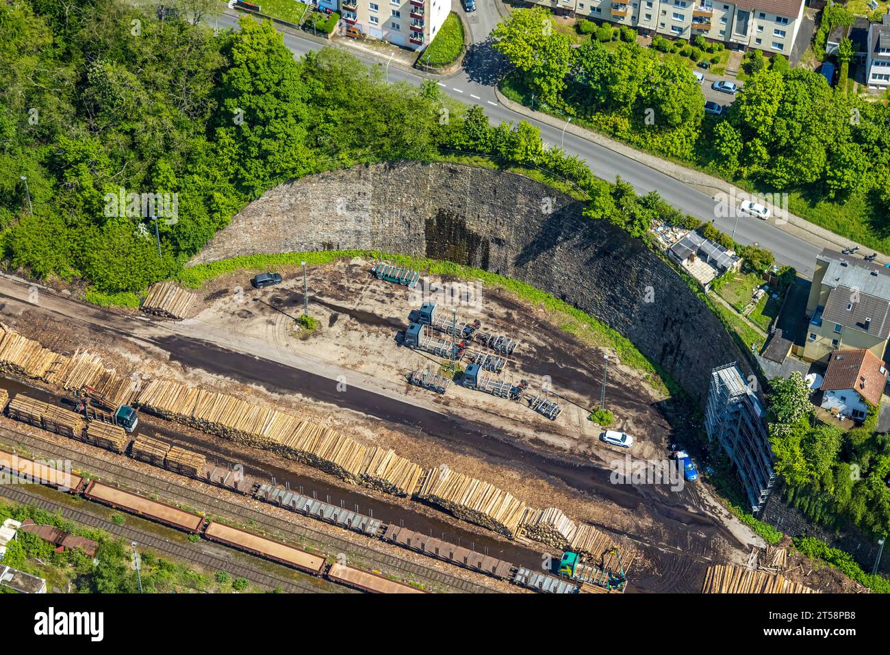 Aerial view, loading station timber yard on Schwerter Straße, freight ...
