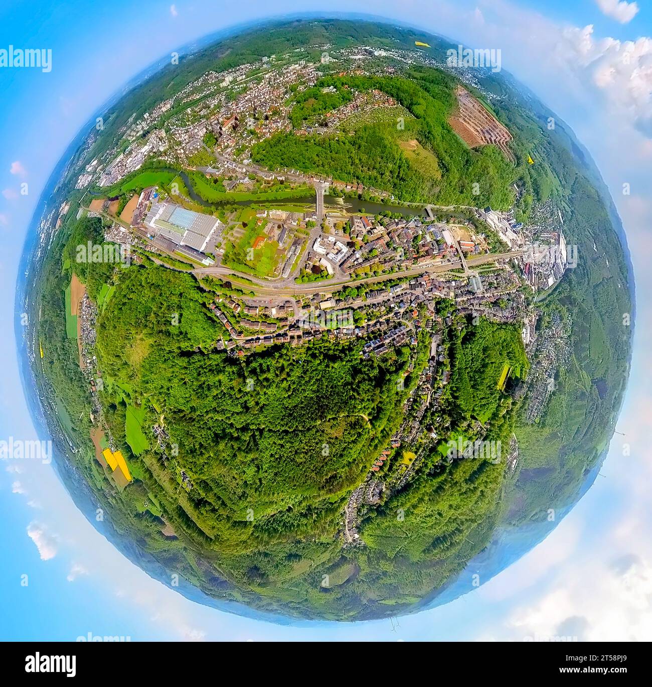 Aerial view, Hohenlimburg-Mitte, Hohenlimburg Castle, earth globe ...