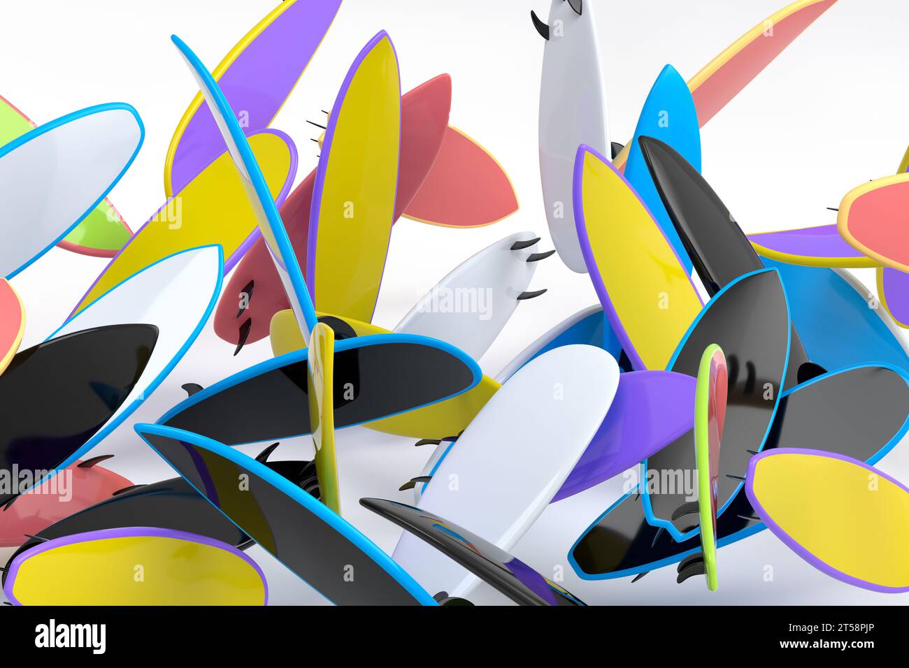 Many of flying surfboard isolated on white background. 3d render of ...