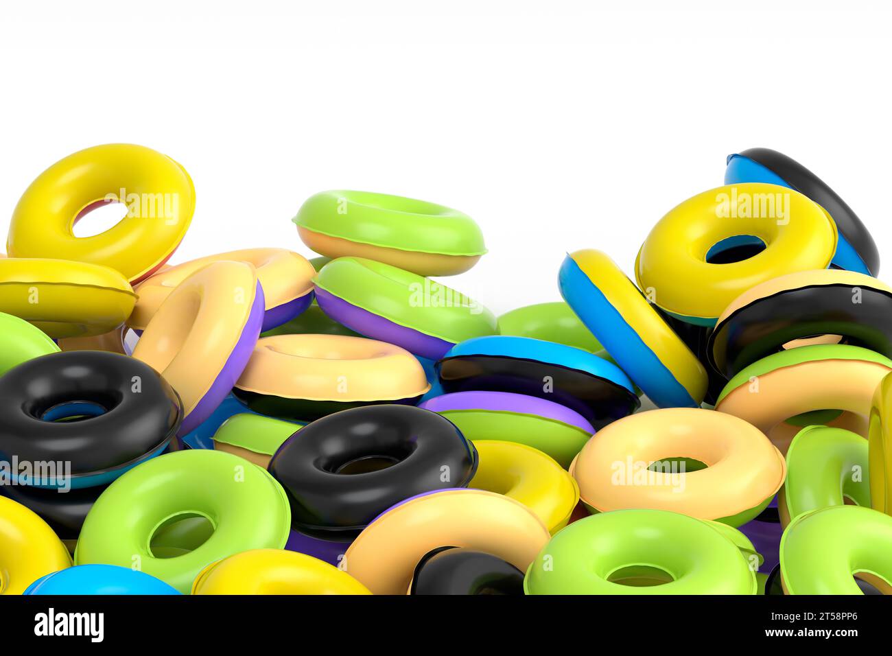 Pile of inflatable ring for swimming pool isolated on white background ...