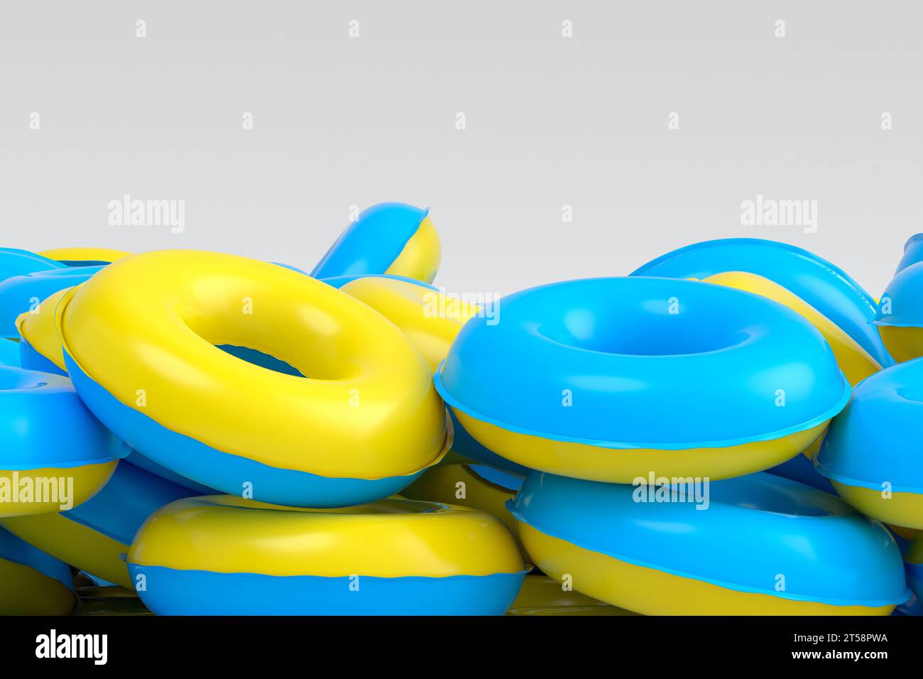Pile of inflatable ring for swimming pool isolated on white background ...