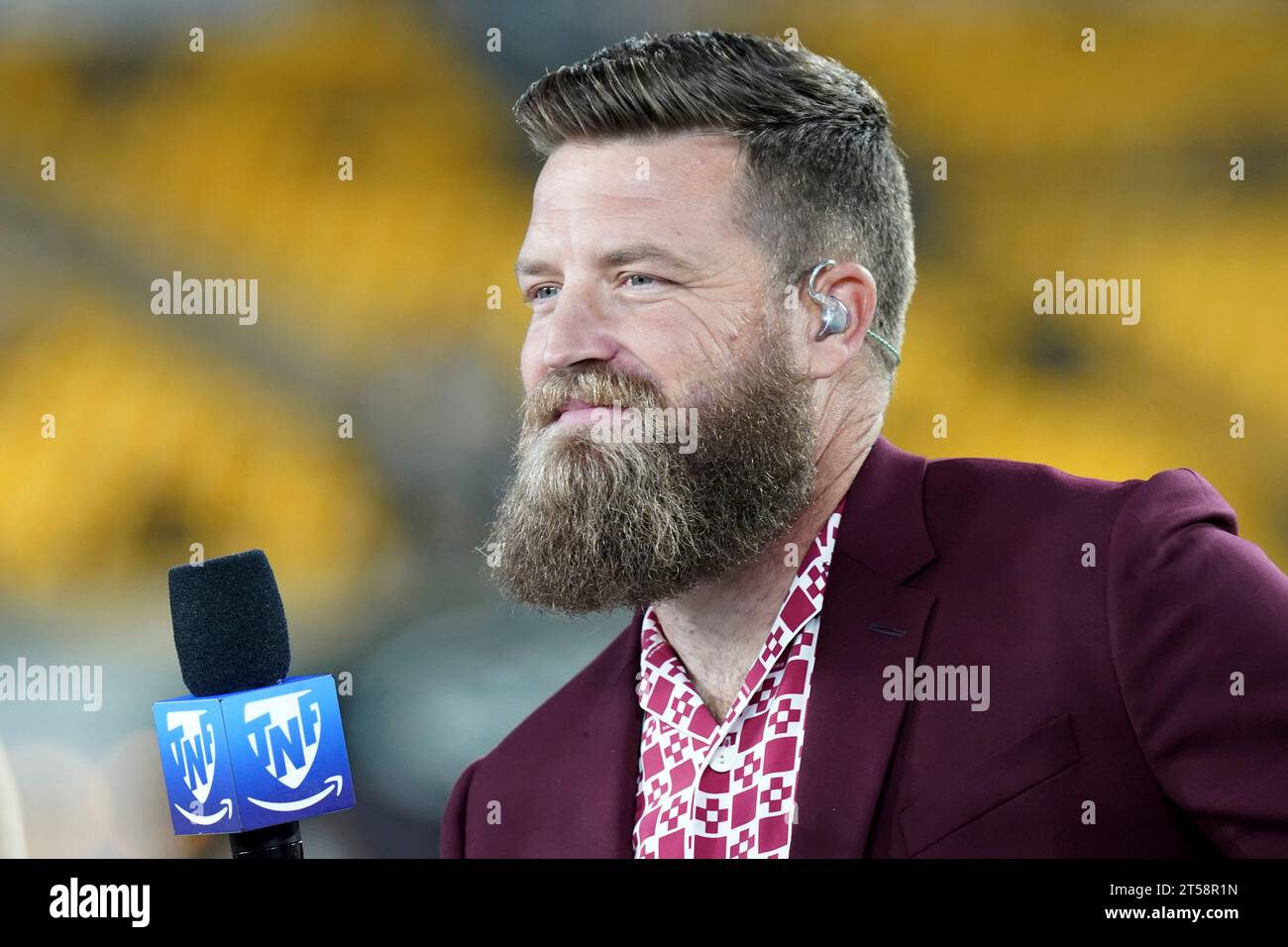 Ryan Fitzpatrick on the set of the Amazon Prime TNF show before an NFL ...