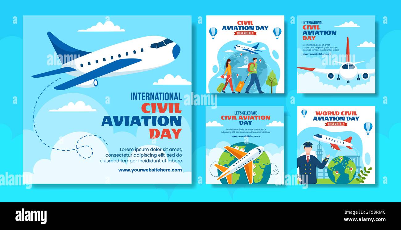 Civil Aviation Day Social Media Post Flat Cartoon Hand Drawn Templates ...