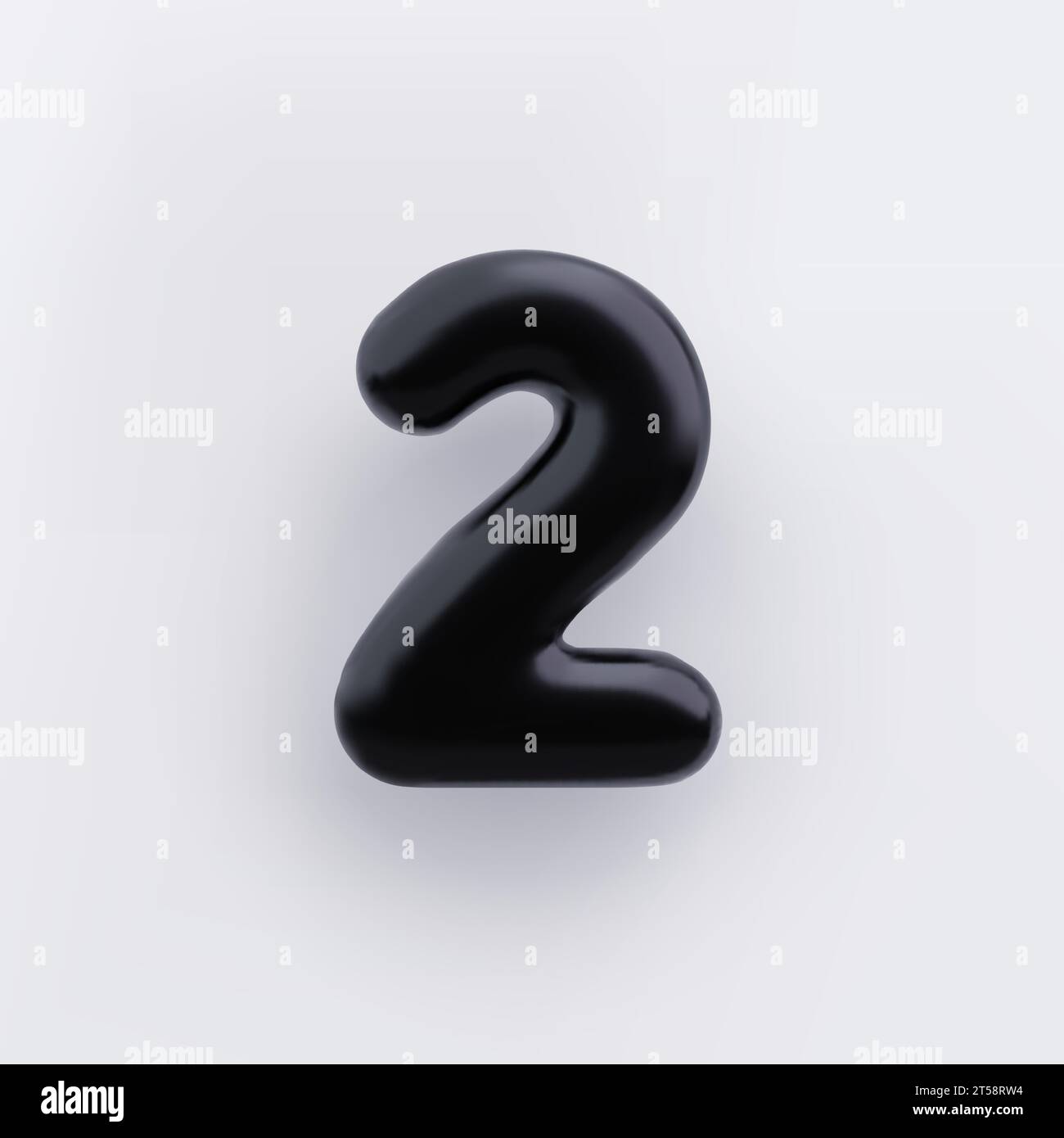 3D Black number 2 with a glossy surface on a white background Stock ...