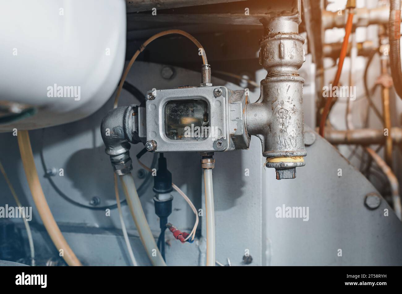 Pipes and hoses, connections on industrial equipment. Industrial ...